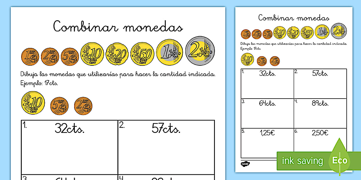 Ficha de actividad: Combinar monedas (teacher made) - Twinkl