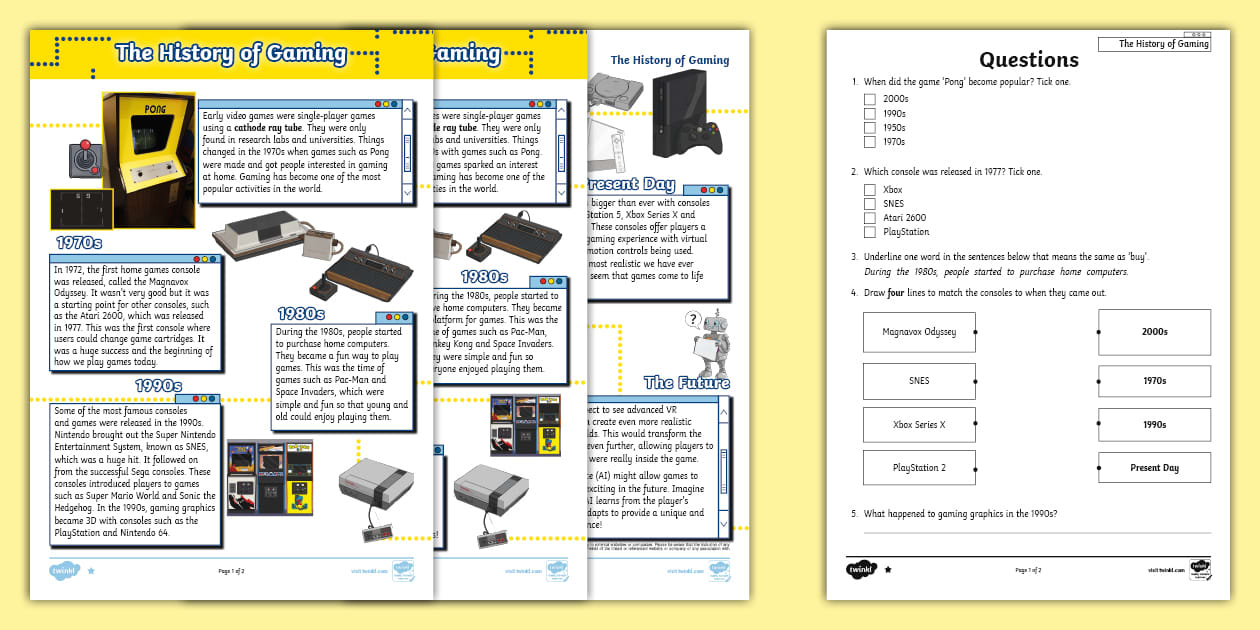 LKS2 The History of Gaming Reading Comprehension Activity