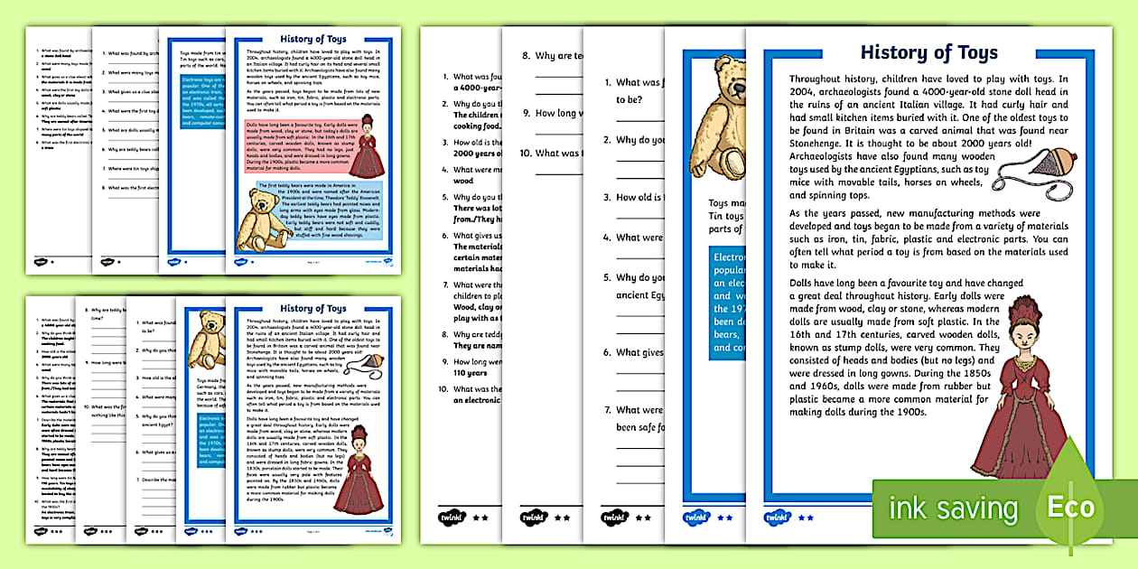 History of Toys Differentiated Reading Comprehension Activity