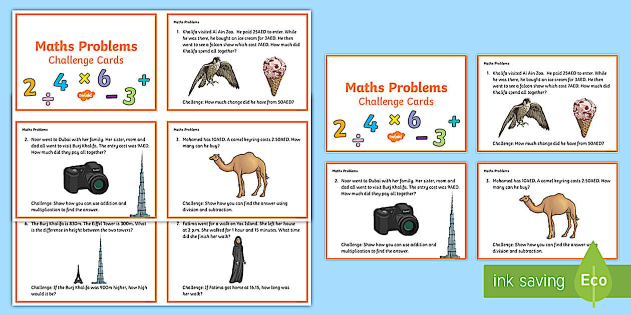 UAE Math Problem Challenge Cards - Twinkl