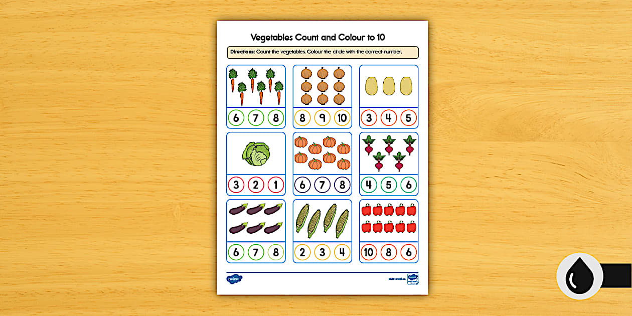 Vegetables Count and Colour to 10 Activity Sheet - Twinkl