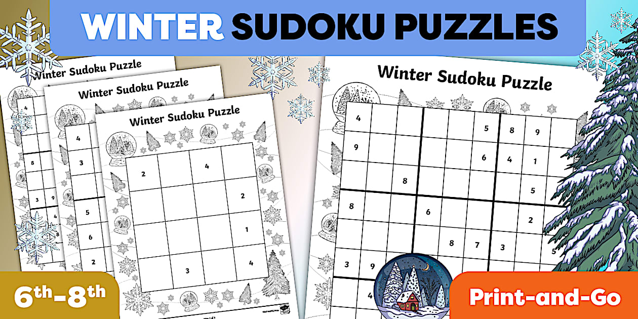 Winter Sudoku Puzzles for 6th-8th Grade (teacher made)