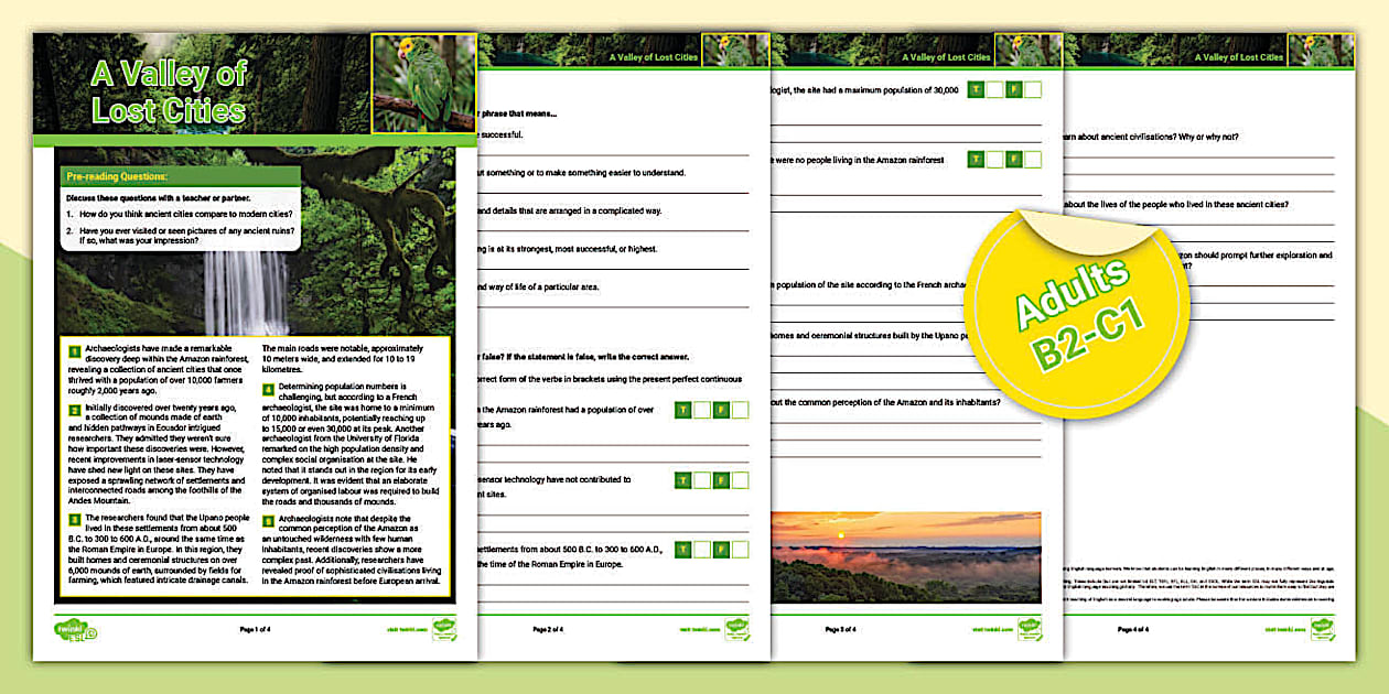 A Valley of Lost Cities Reading Comprehension[Adults, B2-C1]