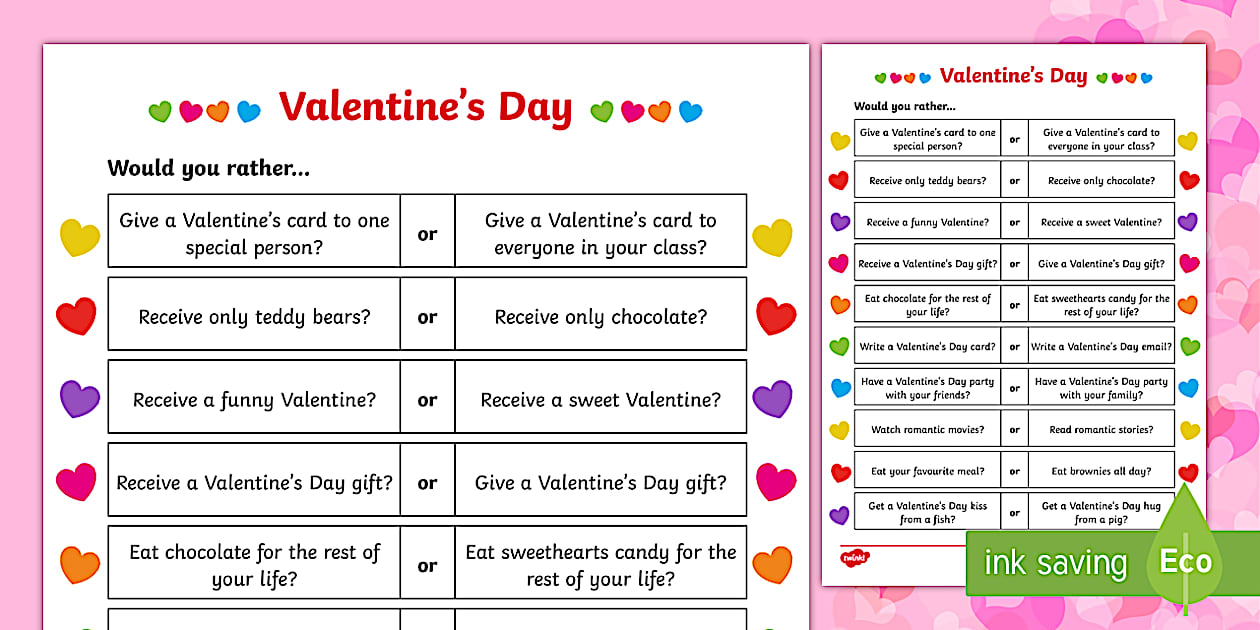 Valentine's Day Would You Rather? Worksheet / Worksheet