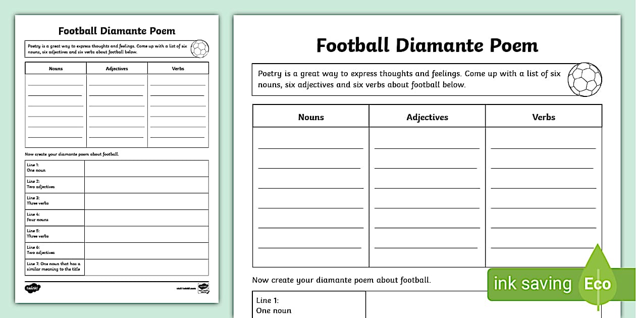 Football Diamante Poem (teacher made) - Twinkl