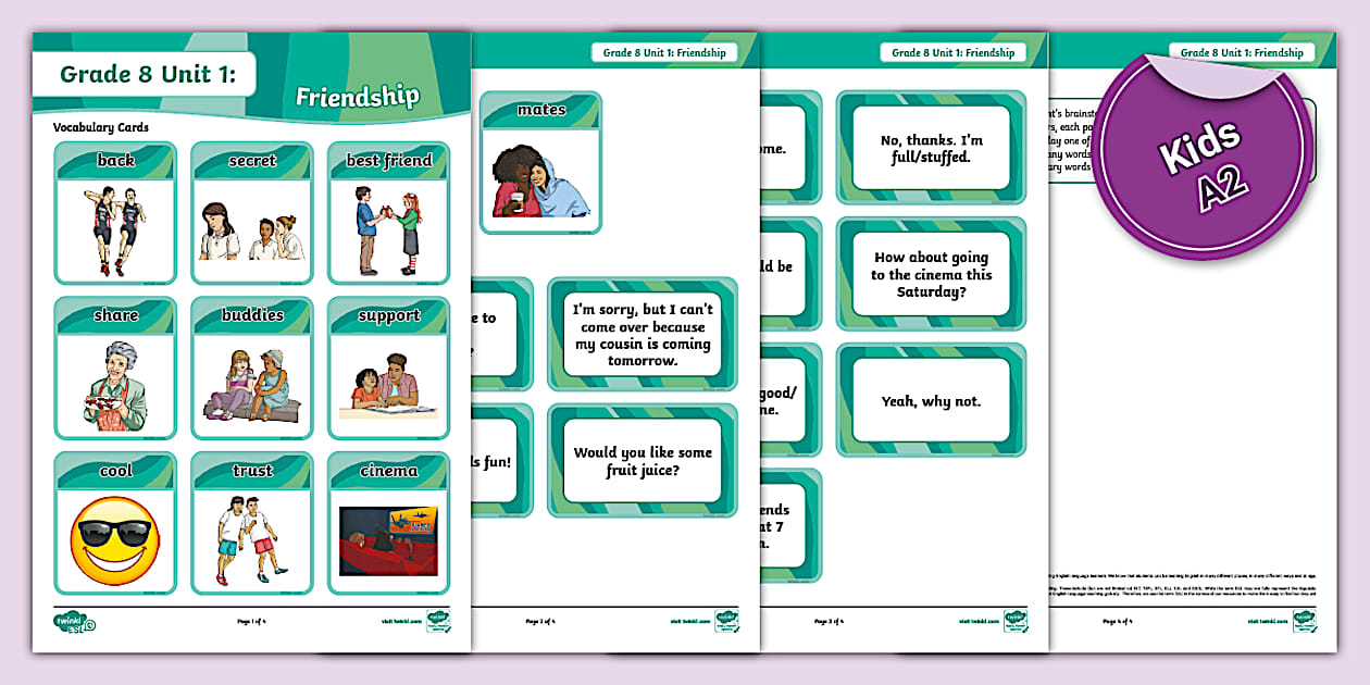 Turkey Curriculum English Vocabulary Cards: Grade 8 Unit 1 (Friendship)
