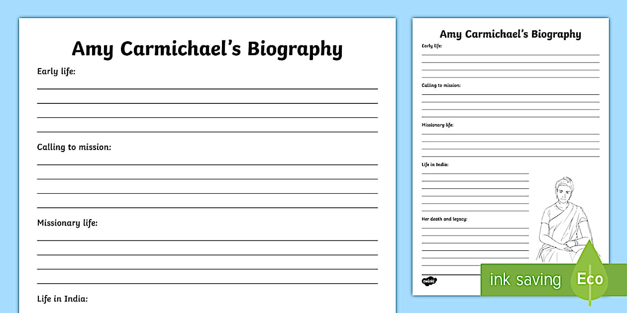 Amy Carmichael Writing Frames - Northern Ireland Amy Carmichael India ...
