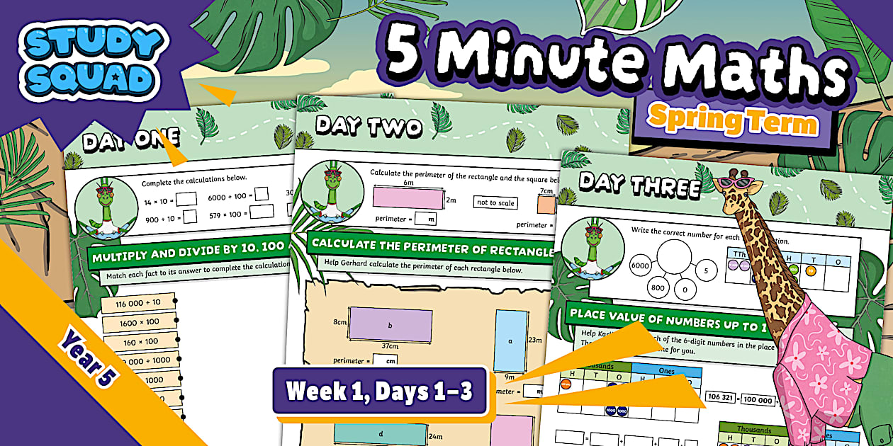 👉 Study Squad 5 Minute Maths - Year 5 Spring - Week 1 Days 1-3