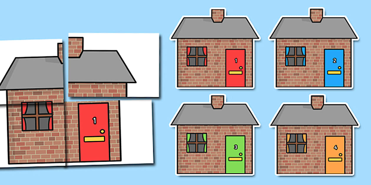 Editable Brick Houses A2 Display Cut Outs with Numbers Posting Letters