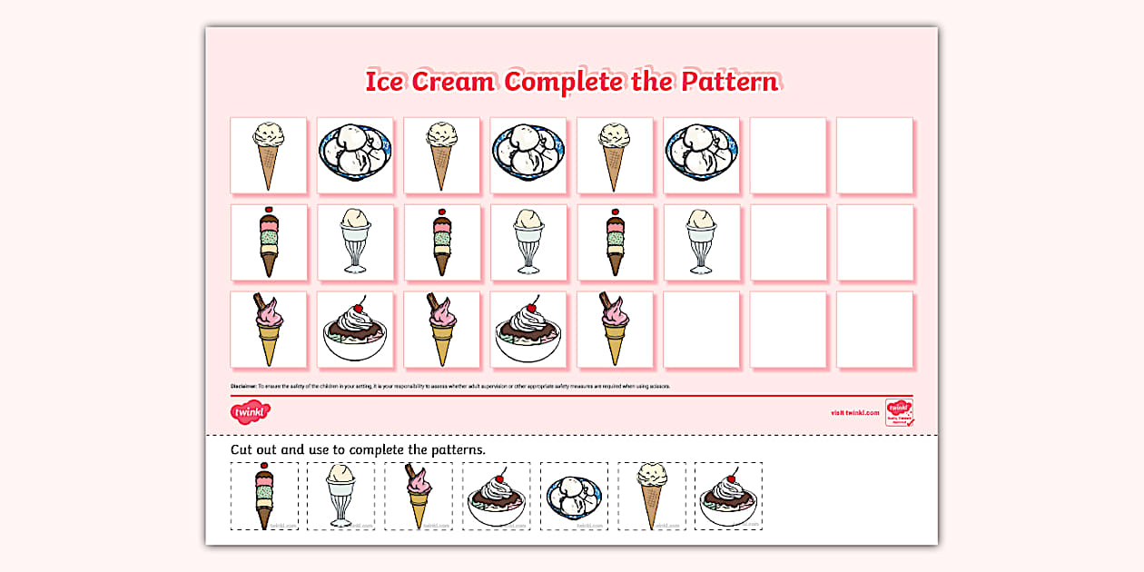 Ice Cream Complete the Pattern Activity - KS1 - Twinkl