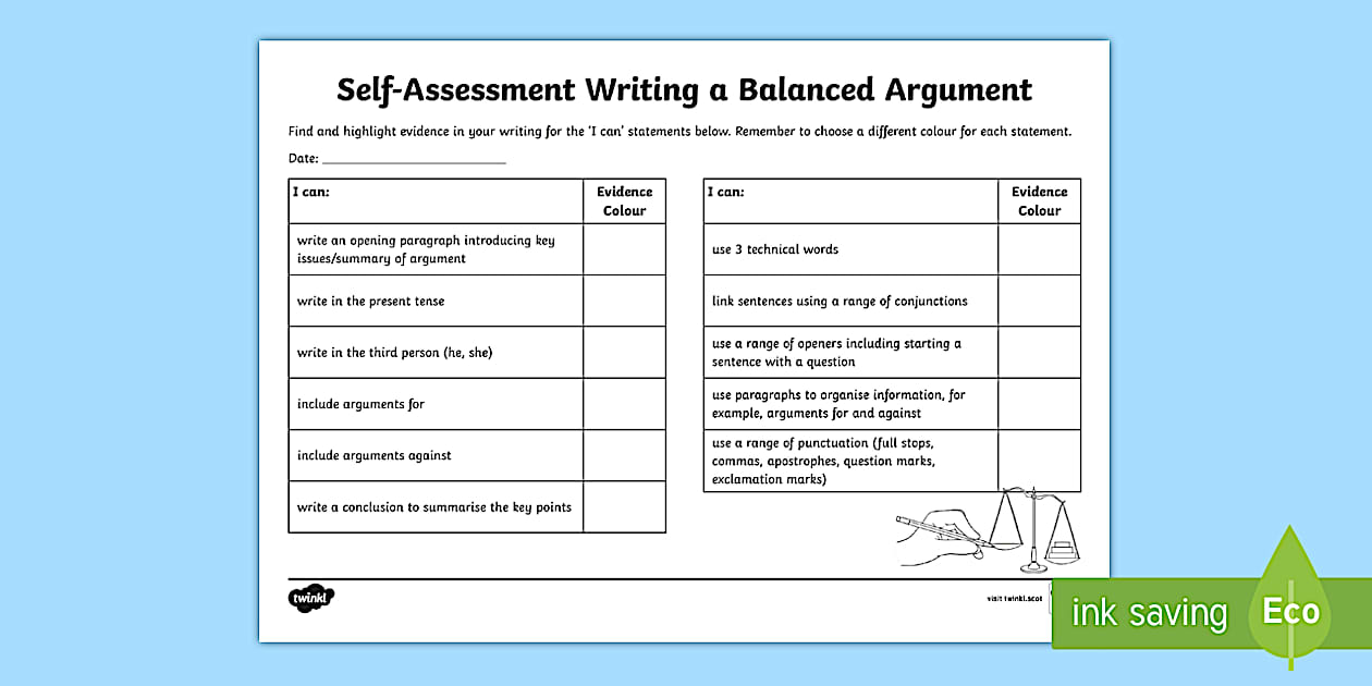 Writing a Balanced Argument - Checklist for CfE Learners