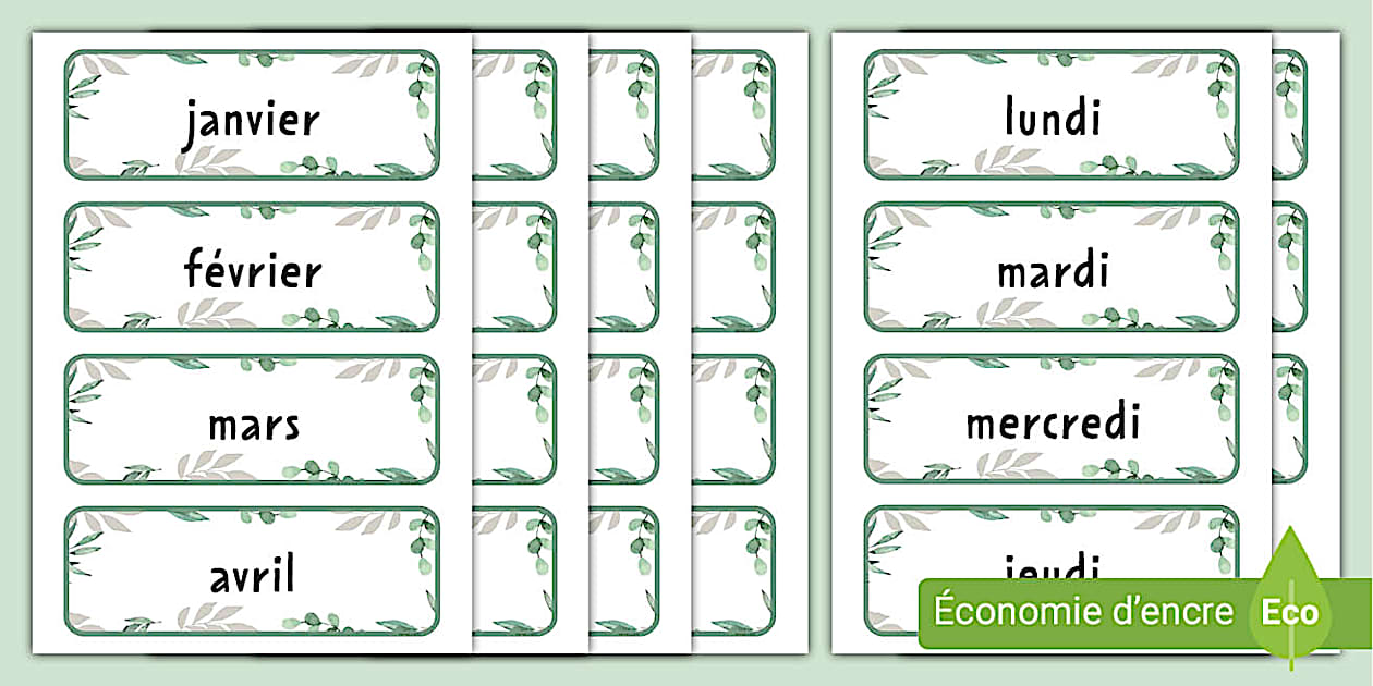 Cartes de vocabulaire sur les jours, mois et saisons