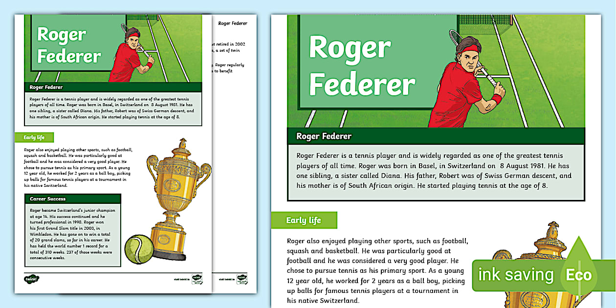 Reading Comprehension Homework Week 7 Roger Federer 3rd/4th Class