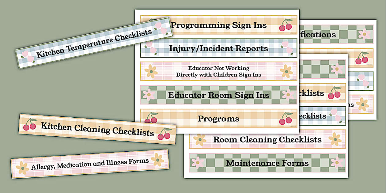 Checkered Charm Compliance Folder Spine Labels - Twinkl