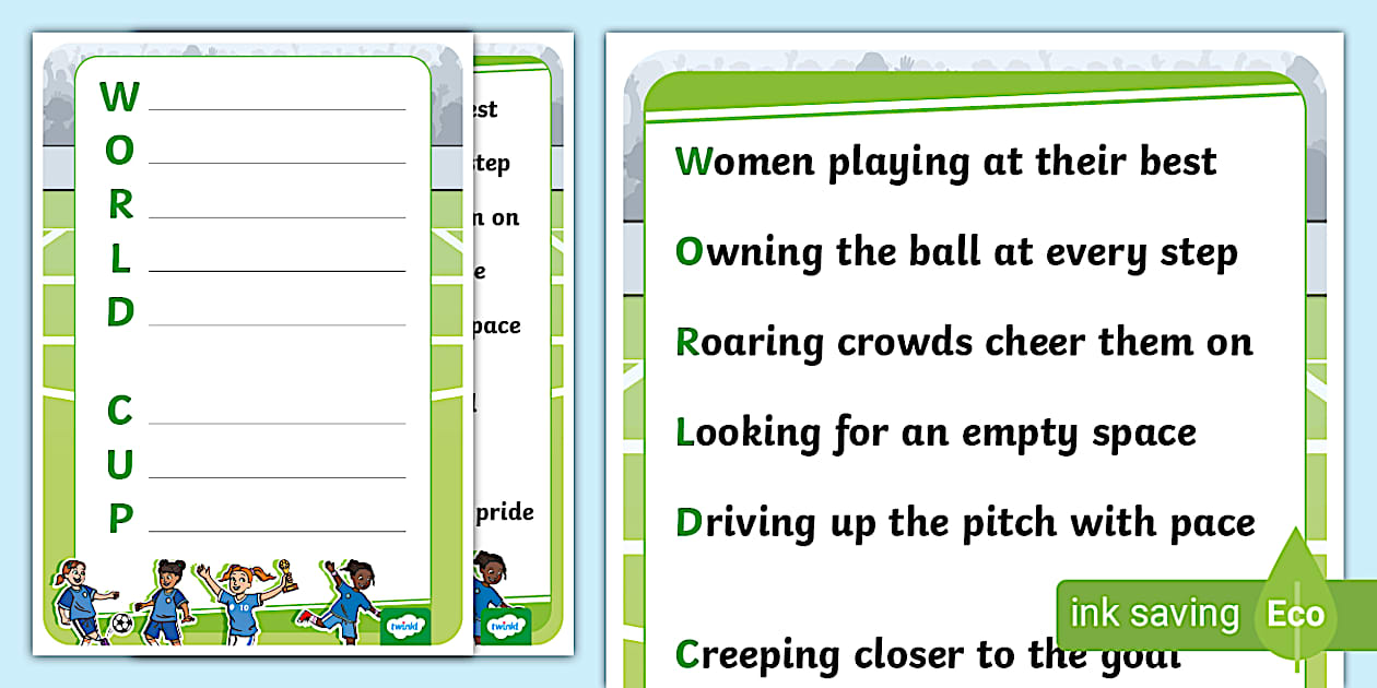Women's World Cup Acrostic Poem Example (teacher made)