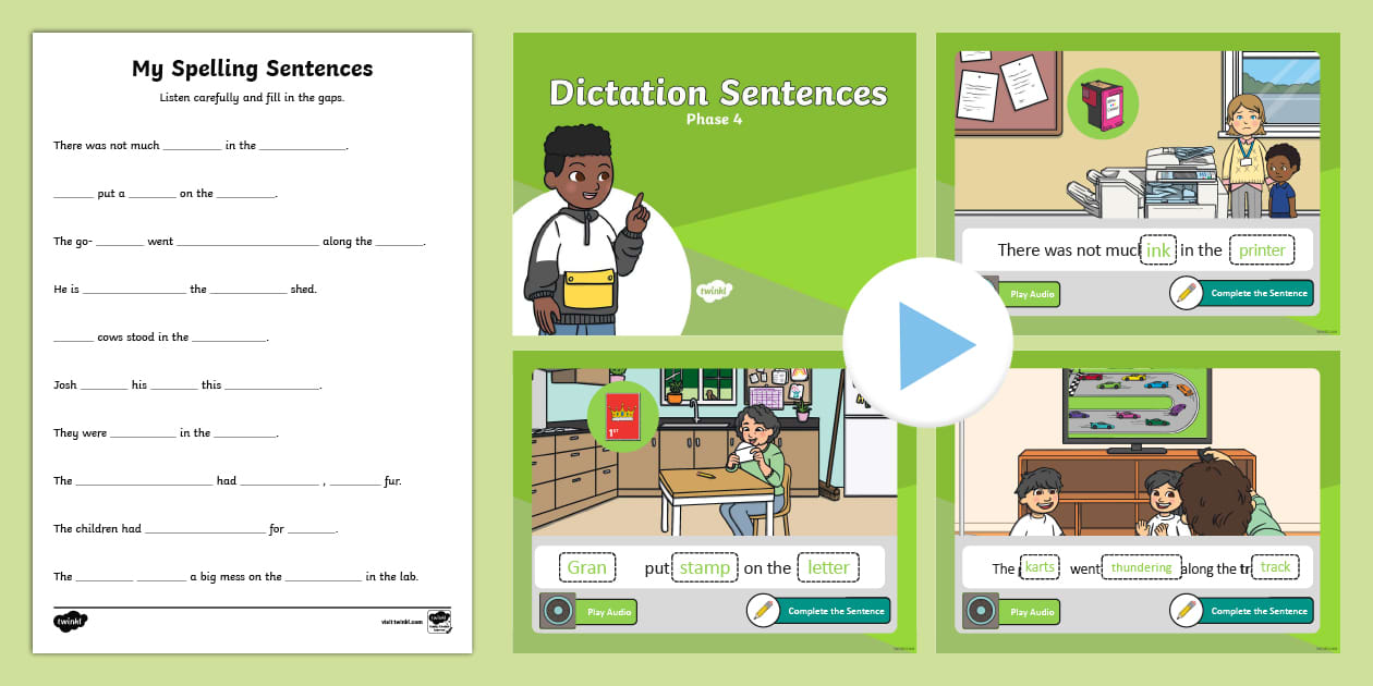 Phase 4 Phonics Dictation Sentences Resource Pack - Twinkl
