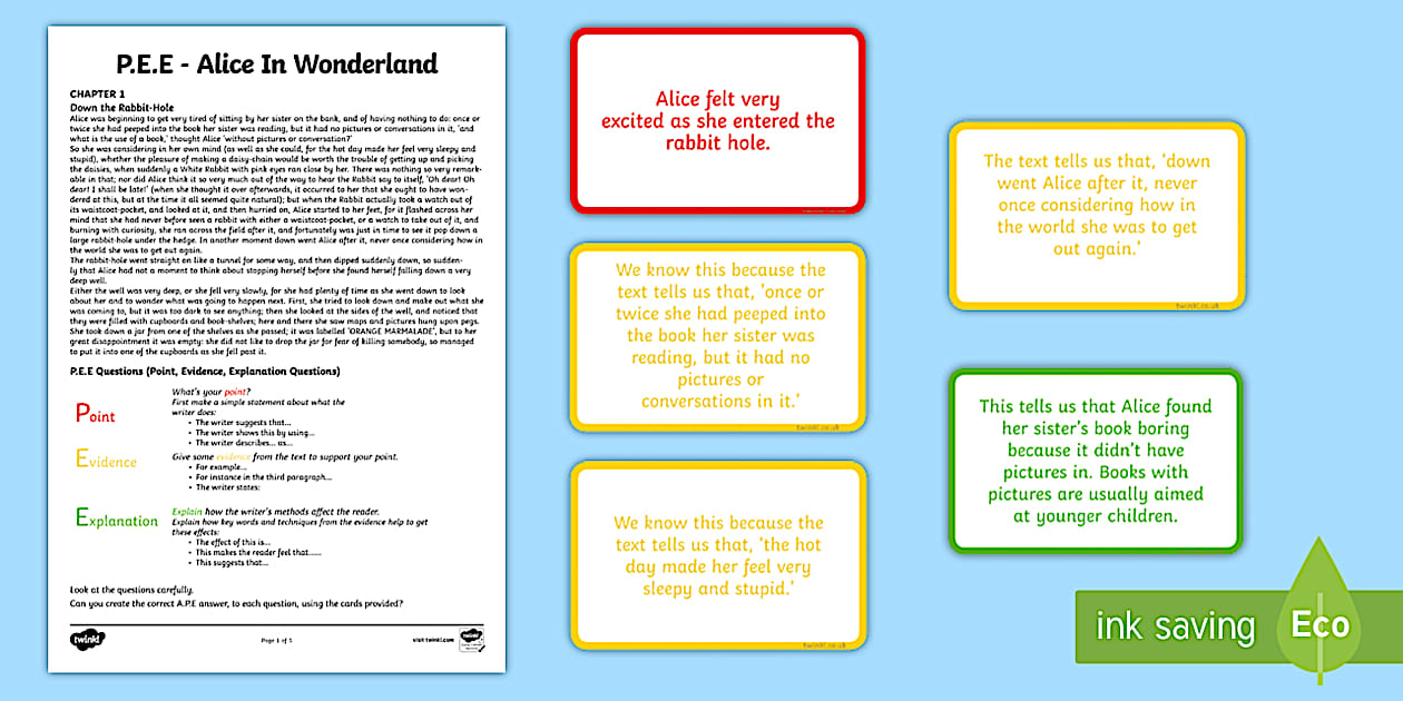 P.E.E Reading Comprehension KS2 | Alice in Wonderland