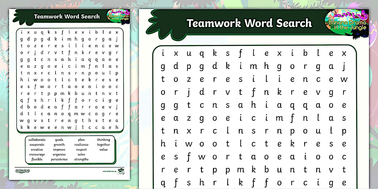 Banana Drama in the Jungle - Teamwork Word Search - Twinkl