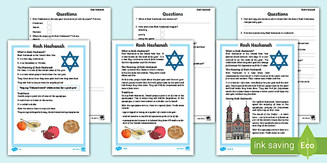 All About Rosh Hashanah Differentiated Reading Comprehension Activity
