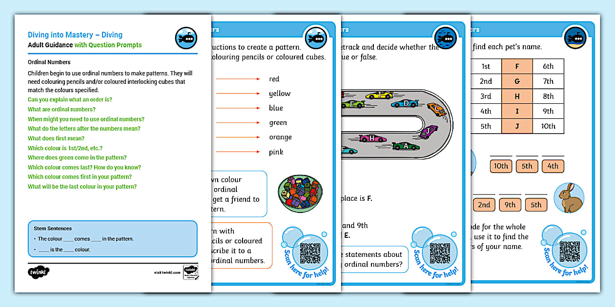Year 1 DiM: Step 5 Ordinal Numbers Activity Cards - Twinkl