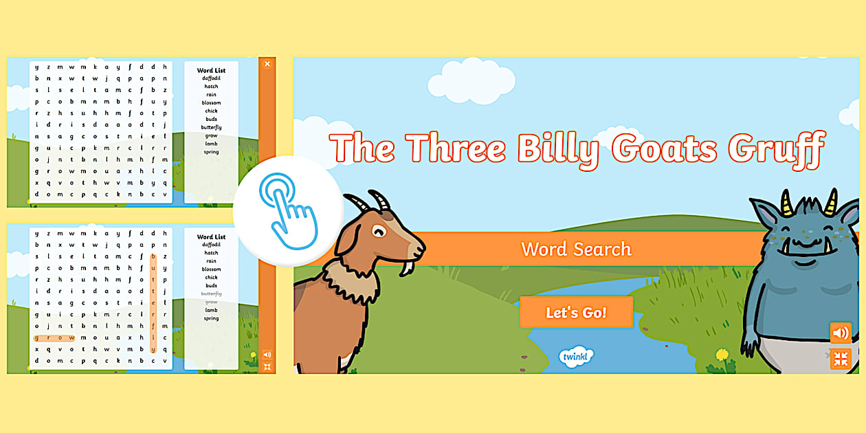 Interactive Three Billy Goats Gruff Word Search | Twinkl Go!