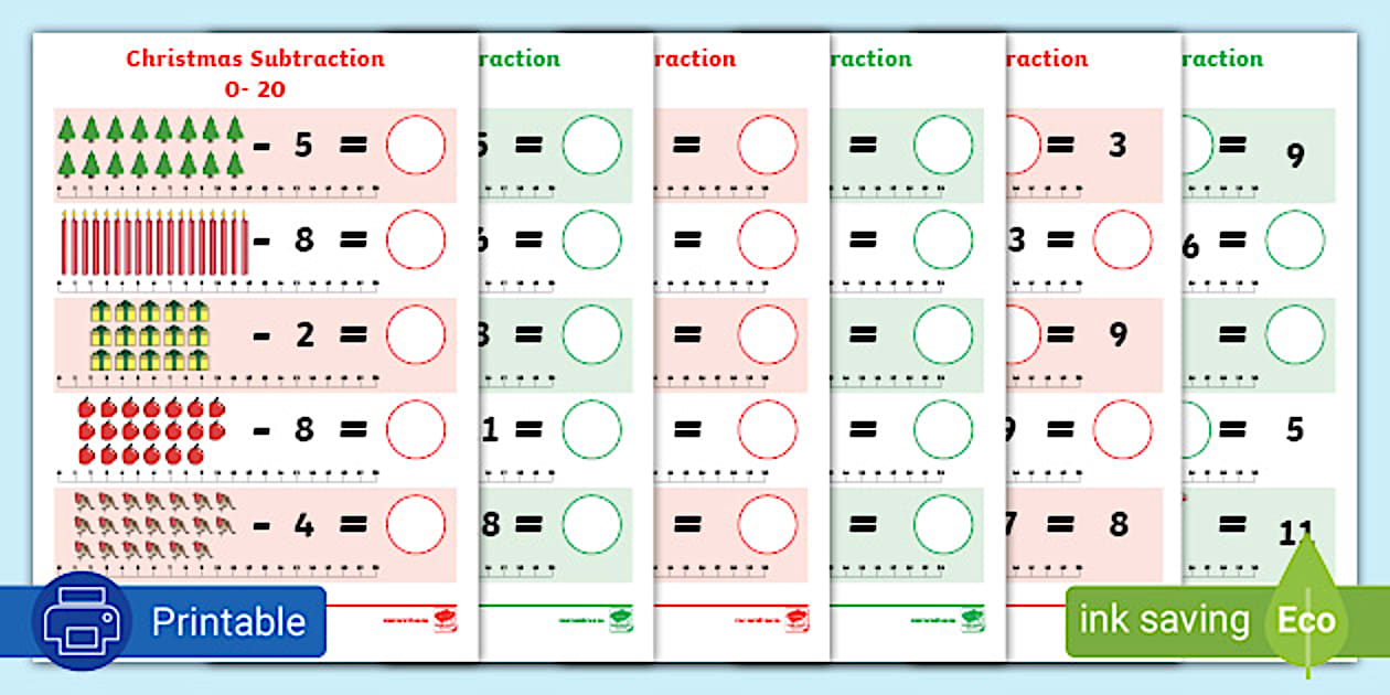 Christmas Subtraction 0-20 (teacher made) - Twinkl