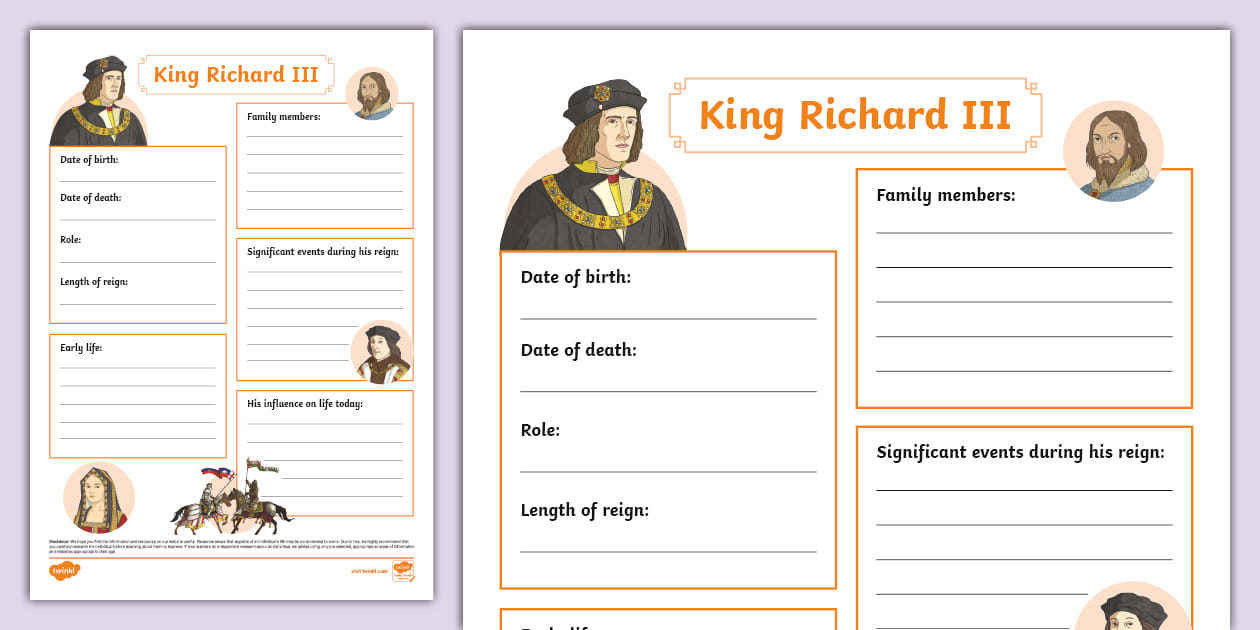 King Richard III Fact File Template (Teacher-Made) - Twinkl