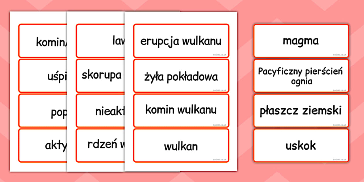 Karty ze słownictwem Wulkany po polsku - Twinkl