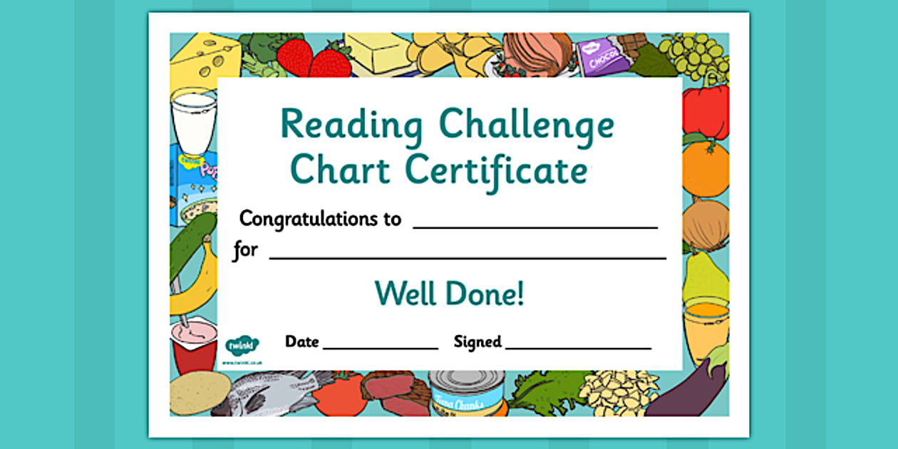 Editable Reading Challenge Chart Certificates Food Themed