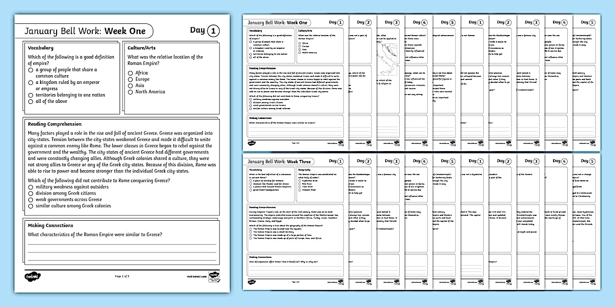 Sixth Grade Social Studies January Bell Work Bundle