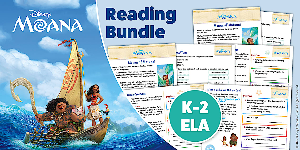 Moana: Reading Activity Pack for 1st-2nd Grade
