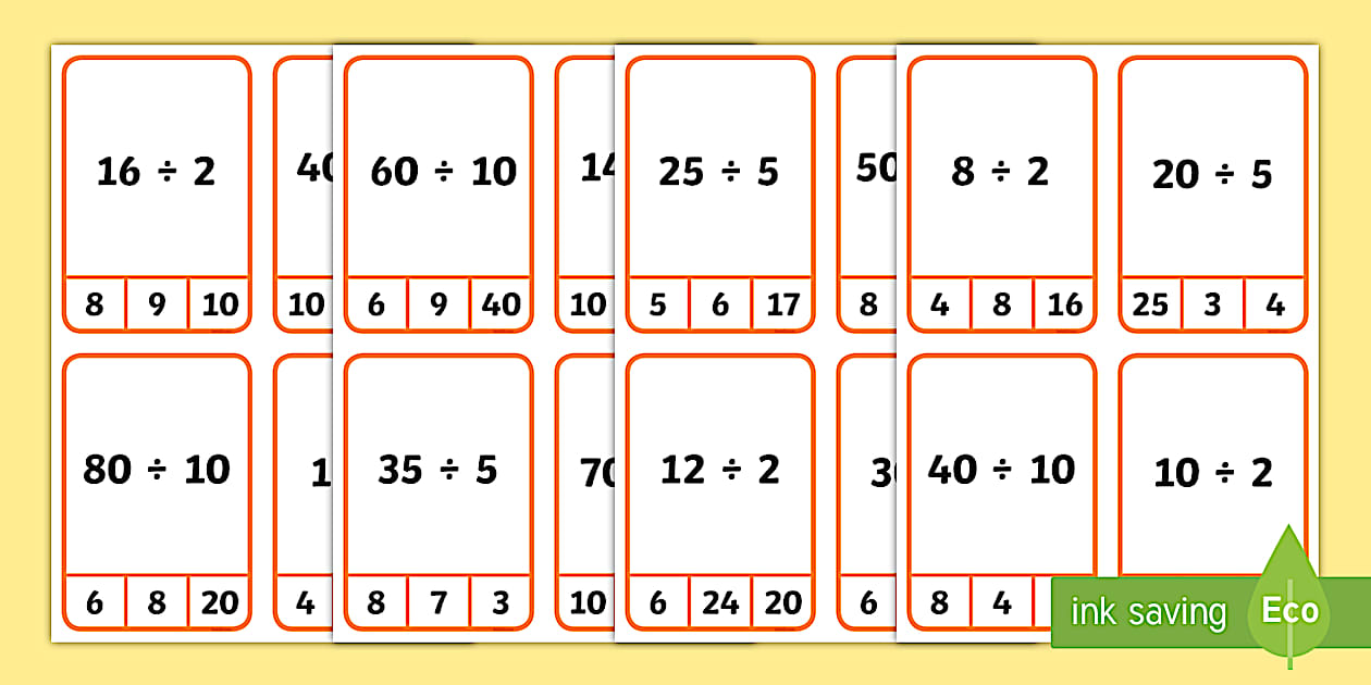 2 5 and 10 Times Tables Division Facts Peg Cards - Twinkl