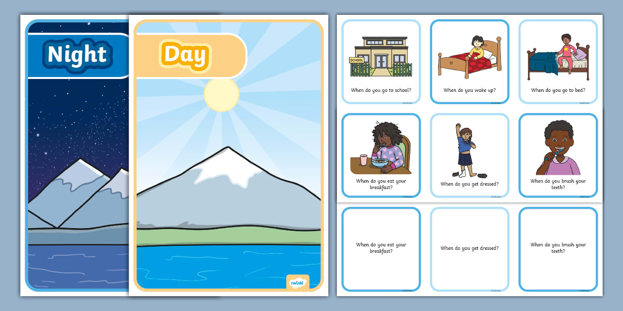 Morning And Night Sorting Activity Image And Word Cards