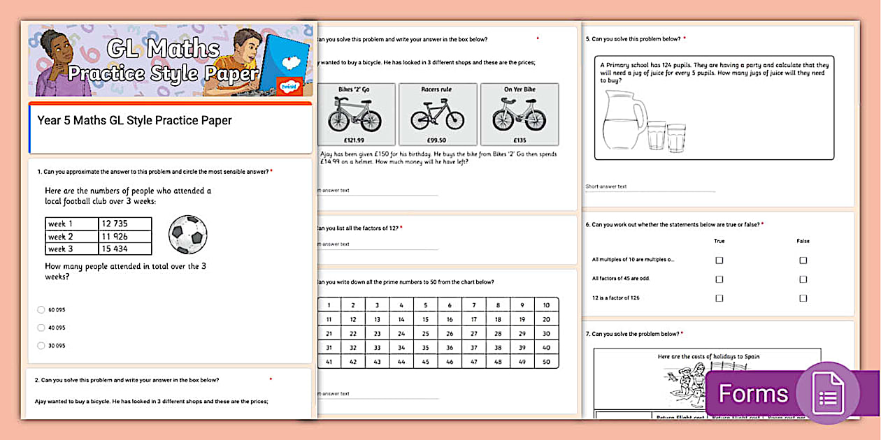 Year 5 Maths GL Style Practice Paper (teacher made) - Twinkl