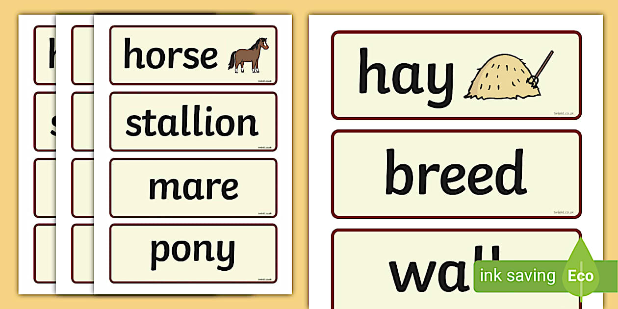 Horses and Ponies Word Cards - ESL Horse Vocabulary - Twinkl