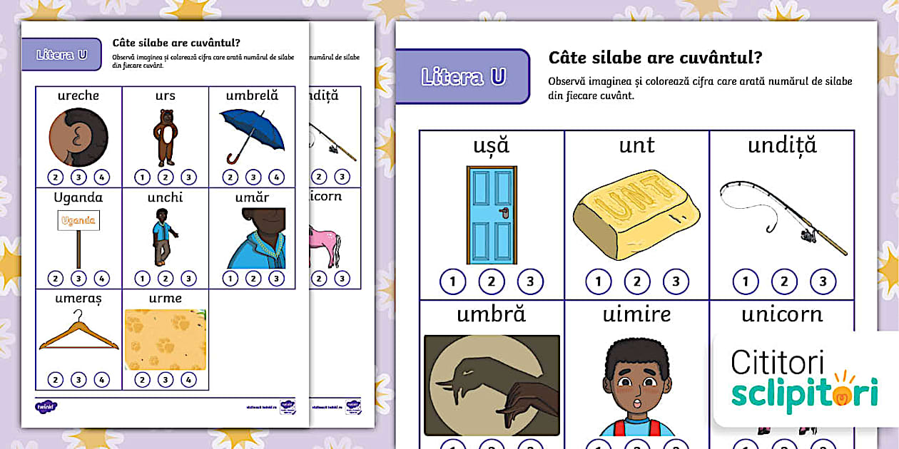 Litera U: Unchiul Ama – Fișă despărțirea în silabe
