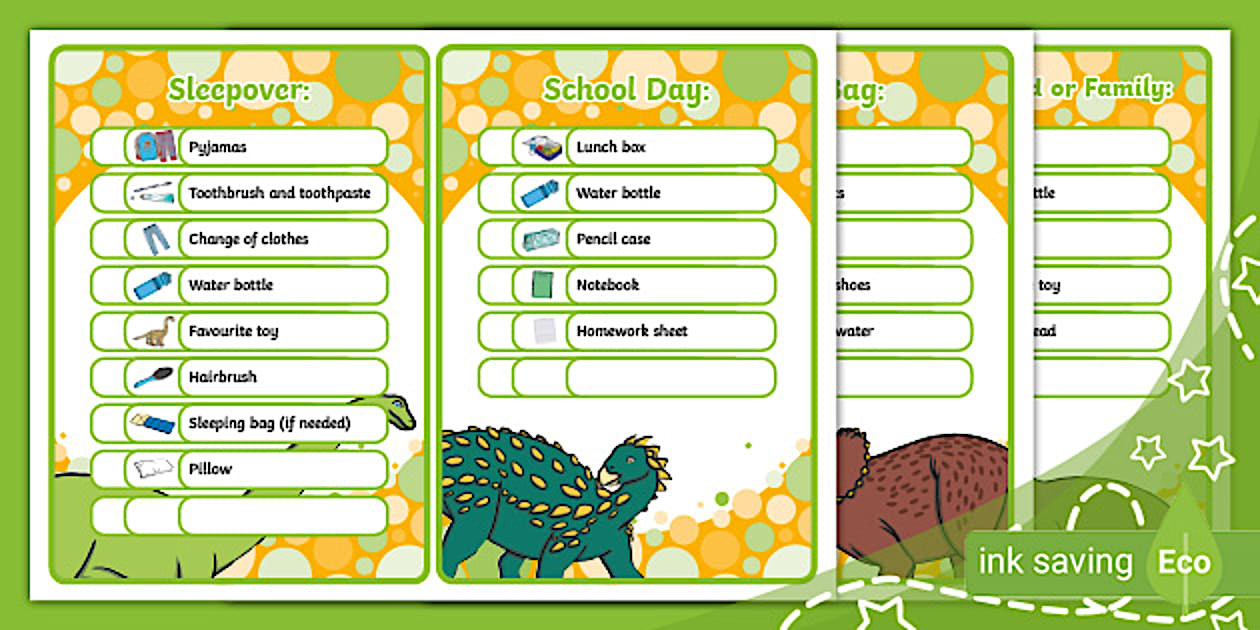 Outing Checklists - Dinosaur Theme (Teacher-Made) - Twinkl