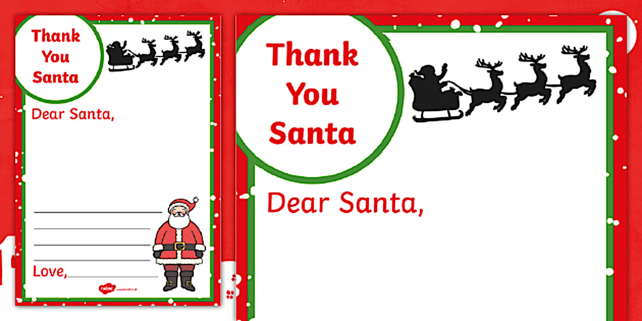 Dear Santa Blank Template Thank-You Letter Writing Frame