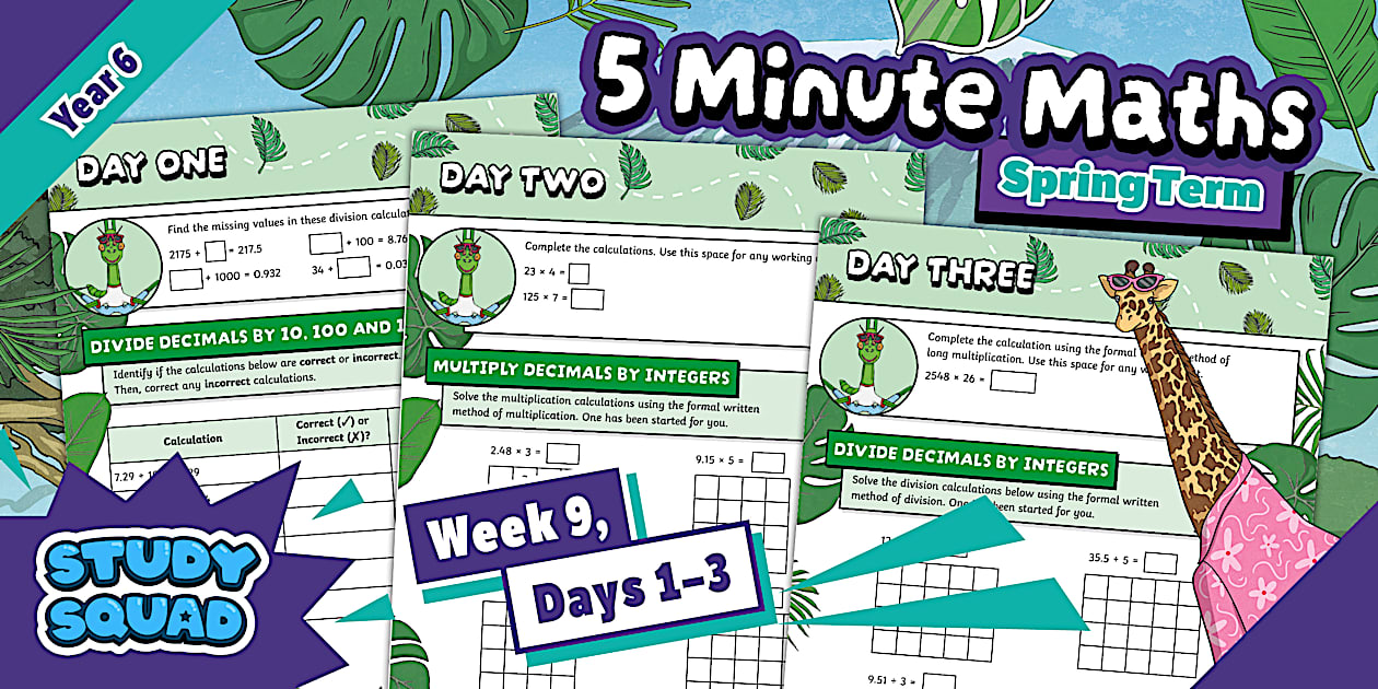 👉 Study Squad 5 Minute Maths - Year 6 Spring - Week 9 Days 1-3