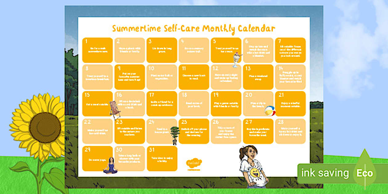 Summertime Self-Care Calendar | Staff Wellbeing | Twinkl