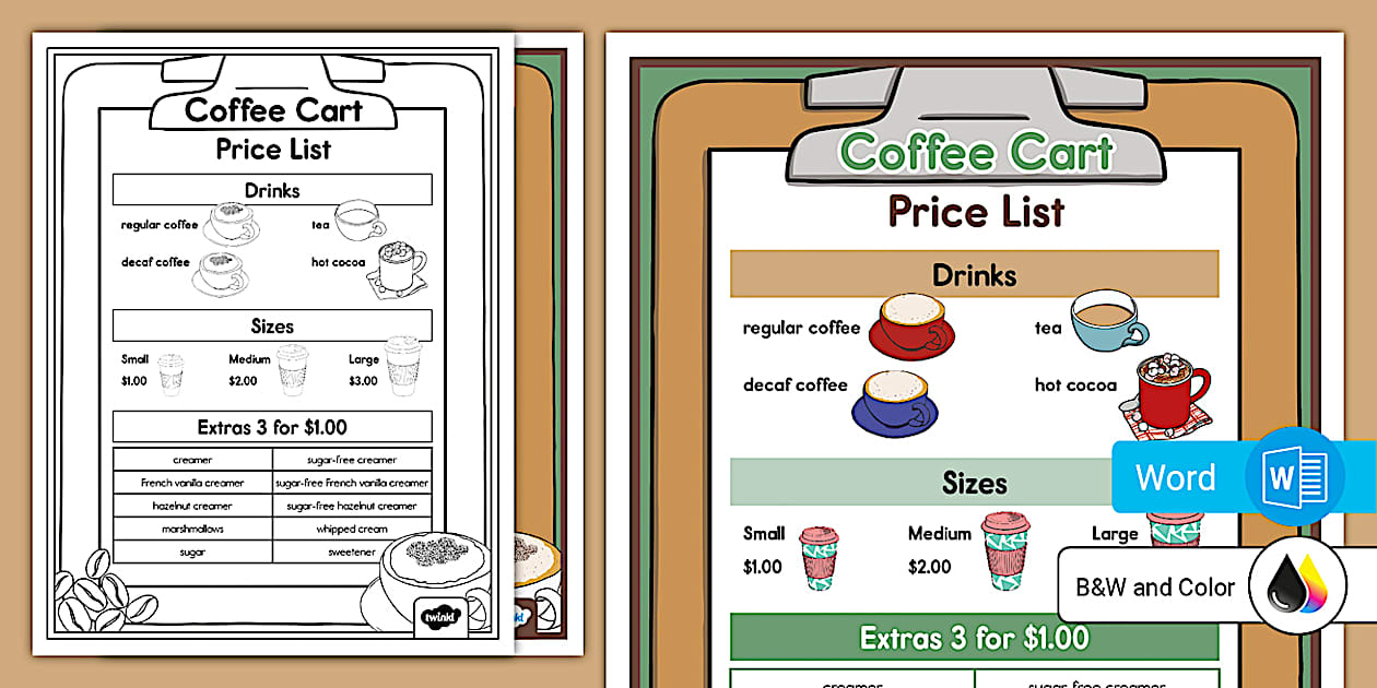 Editable Coffee Cart Price List (teacher made) - Twinkl