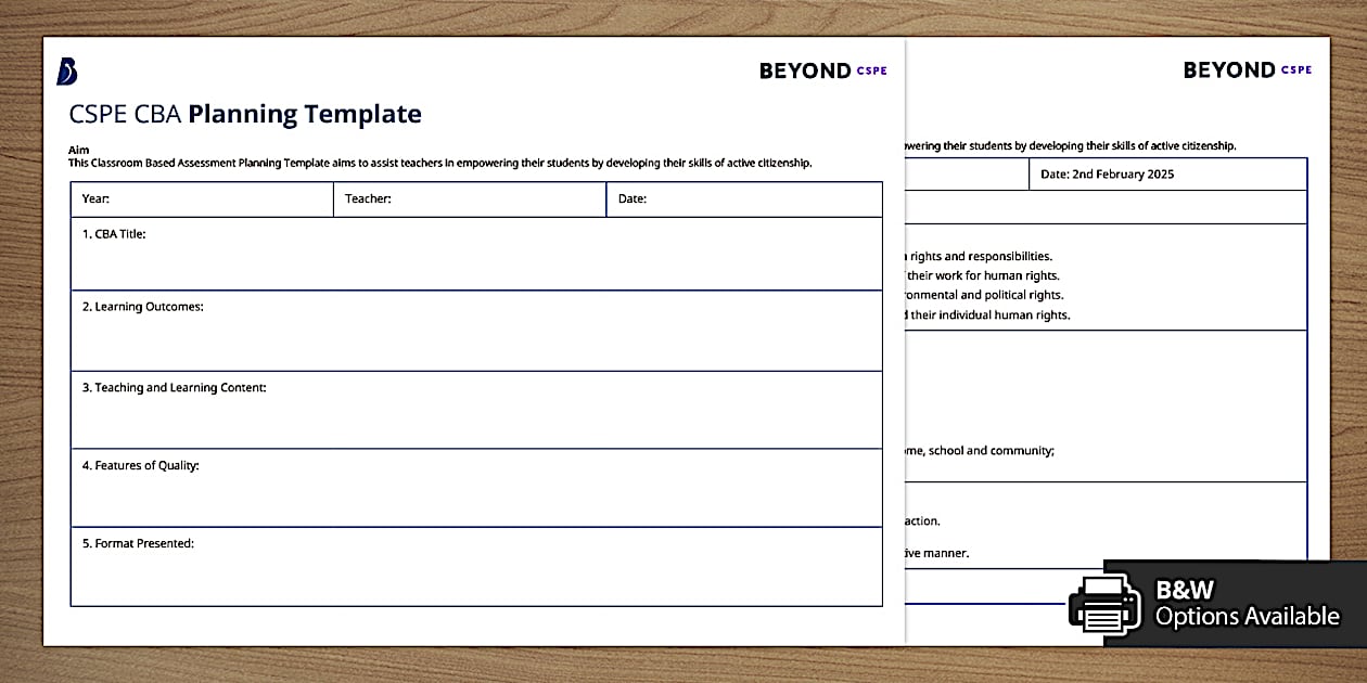 CSPE CBA Teacher Planning Template (Teacher-Made) - Twinkl