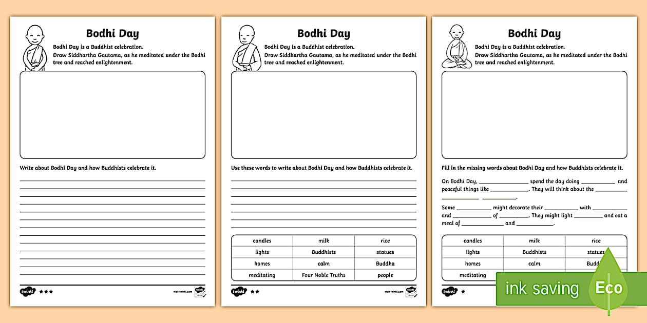 Editable KS1 Bodhi Day Differentiated Worksheet - Twinkl