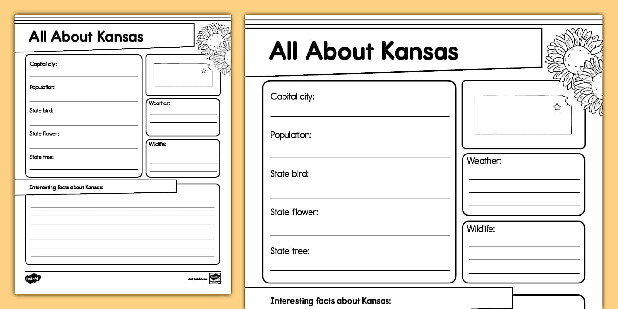 All About Kansas Research Worksheet for K-2nd Grade - Twinkl