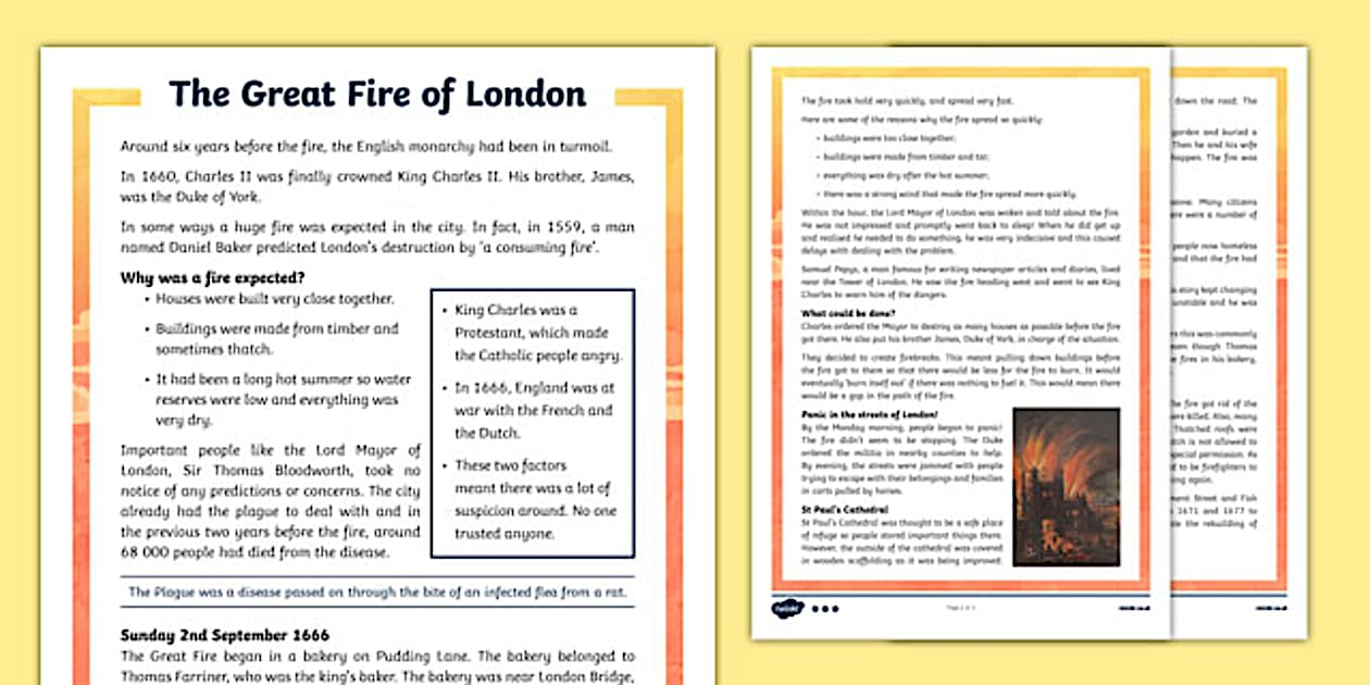 Middle Ability LKS2 Great Fire of London Information Sheet