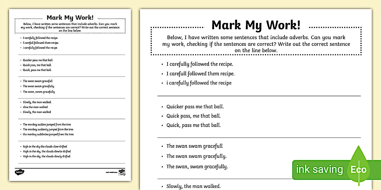 Mark My Work! Adverbs Activity
