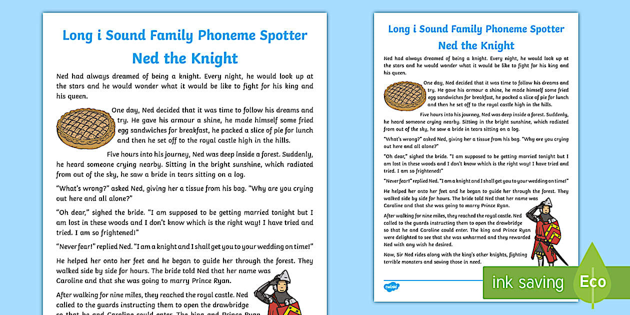 Editable igh ie i-e y Phoneme Spotter Story Worksheet