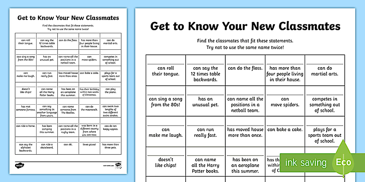 Y6 Get to Know Your Classmates Worksheet (teacher made)