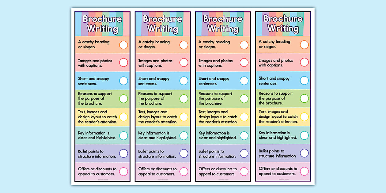 Brochure Writing Bookmark Checklists (teacher made) - Twinkl