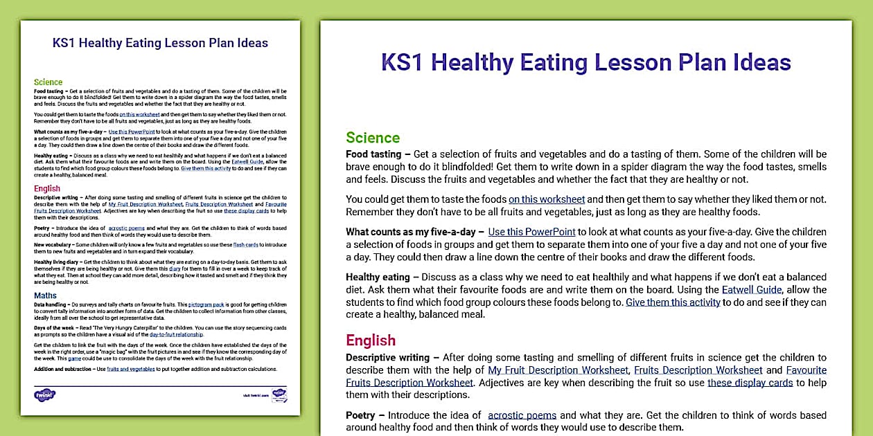 Teacher-made Healthy Eating Lesson Plans KS1 - Twinkl